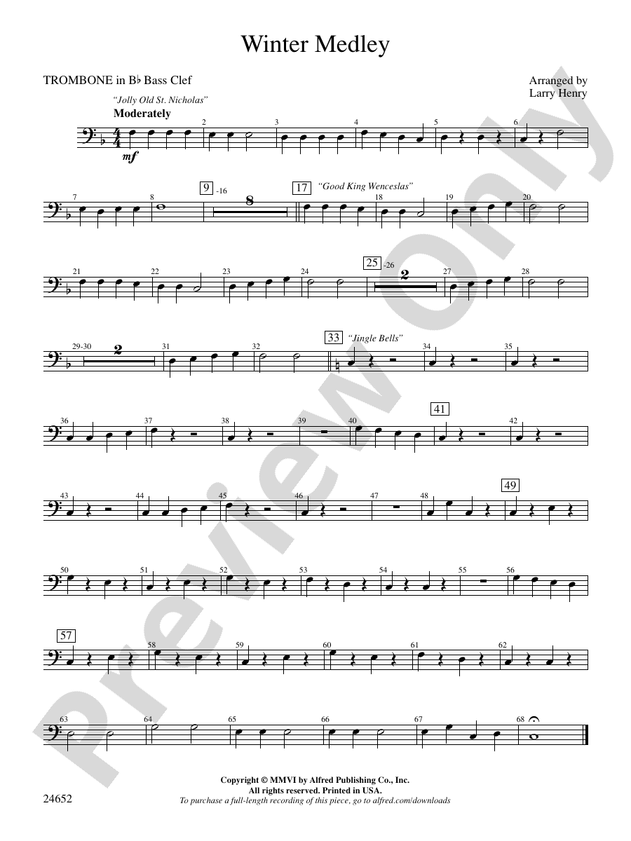 Winter Medley: (wp) Bb Trombone B.C.: (wp) Bb Trombone B.C. World Part ...