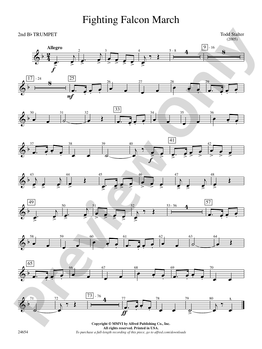 Fighting Falcon March: 2nd B-flat Trumpet: 2nd B-flat Trumpet Part ...