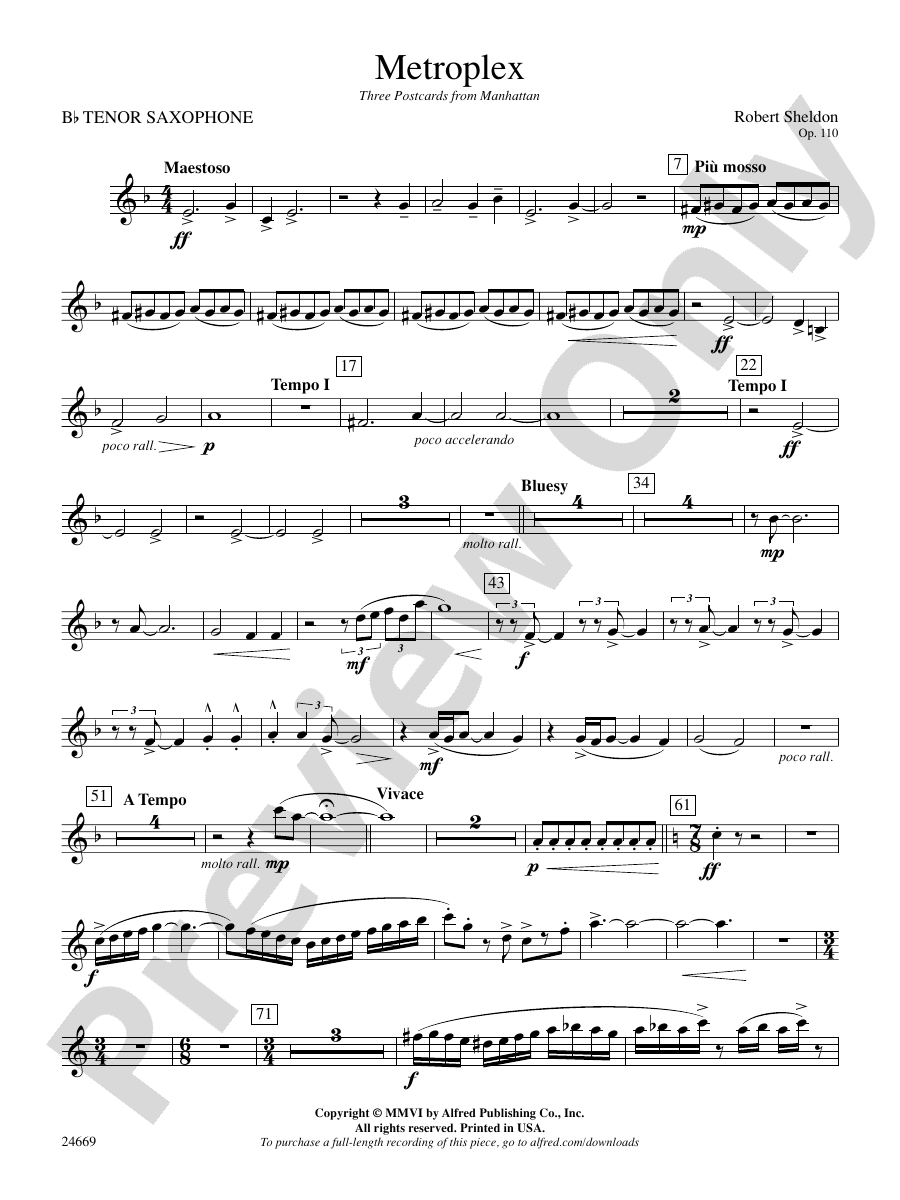 Metroplex: Three Postcards from Manhattan: B-flat Tenor Saxophone: B ...