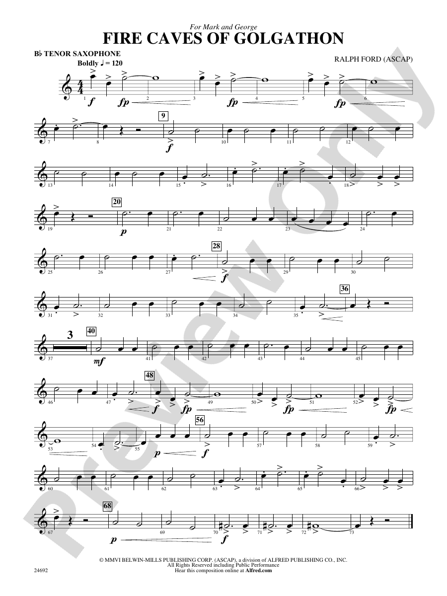 Fire Caves of Golgathon: B-flat Tenor Saxophone: B-flat Tenor Saxophone Part - Digital Sheet ...