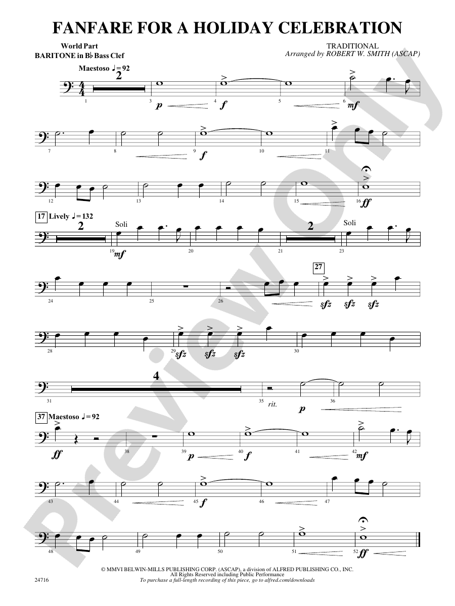 Fanfare for a Holiday Celebration: (wp) B-flat Baritone B.C.: (wp) B ...