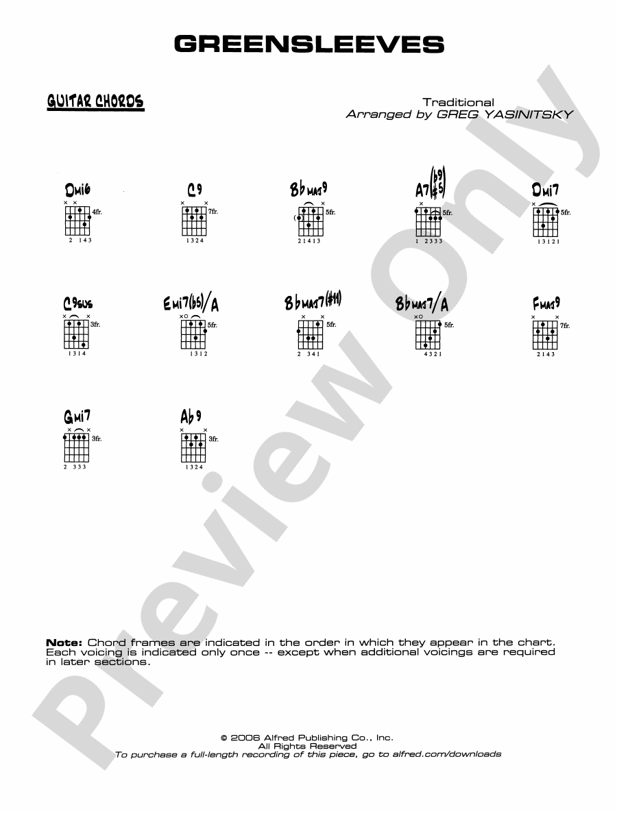 Greensleeves: Guitar Chords: Guitar Chords Part - Digital Sheet Music ...