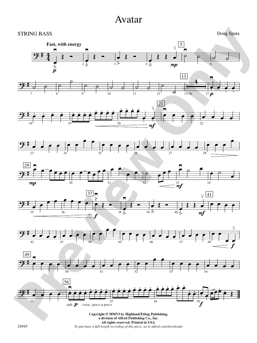 Avatar: String Bass: String Bass Part - Digital Sheet Music Download