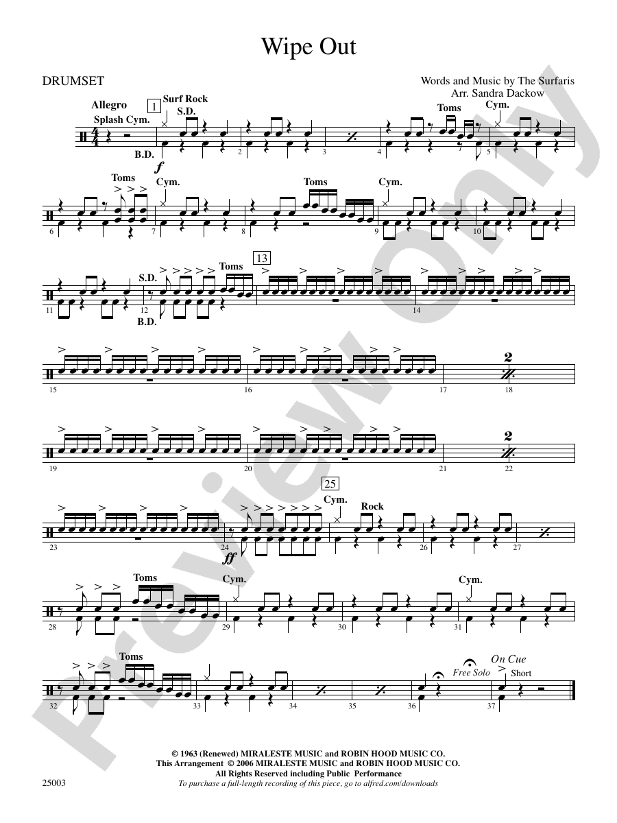 Wipe Out: Drums: Drums Part - Digital Sheet Music Download