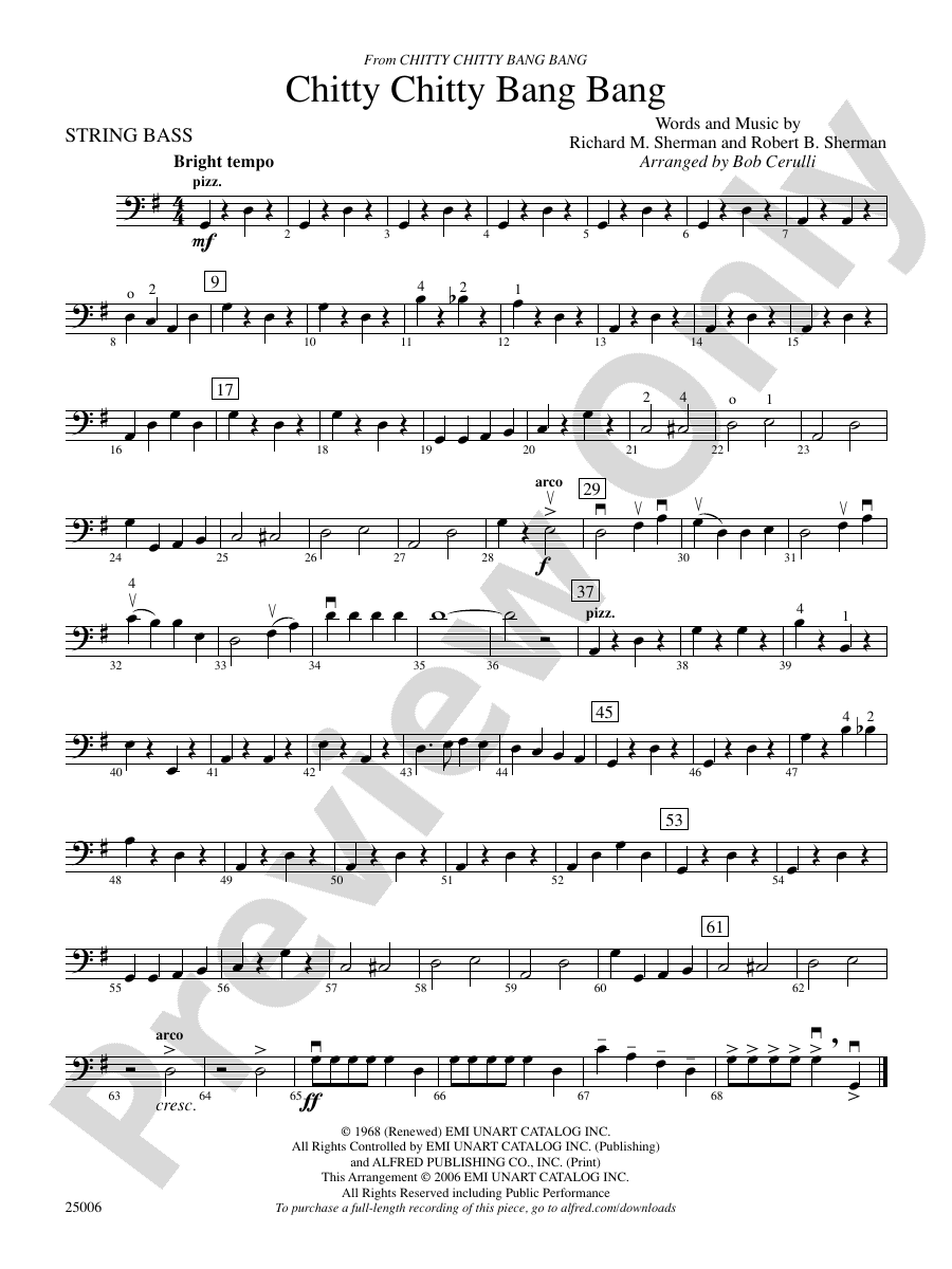 Chitty Chitty Bang Bang: String Bass: String Bass Part - Digital Sheet ...
