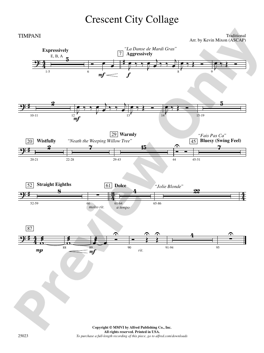 Crescent City Collage: Timpani: Timpani Part - Digital Sheet Music Download
