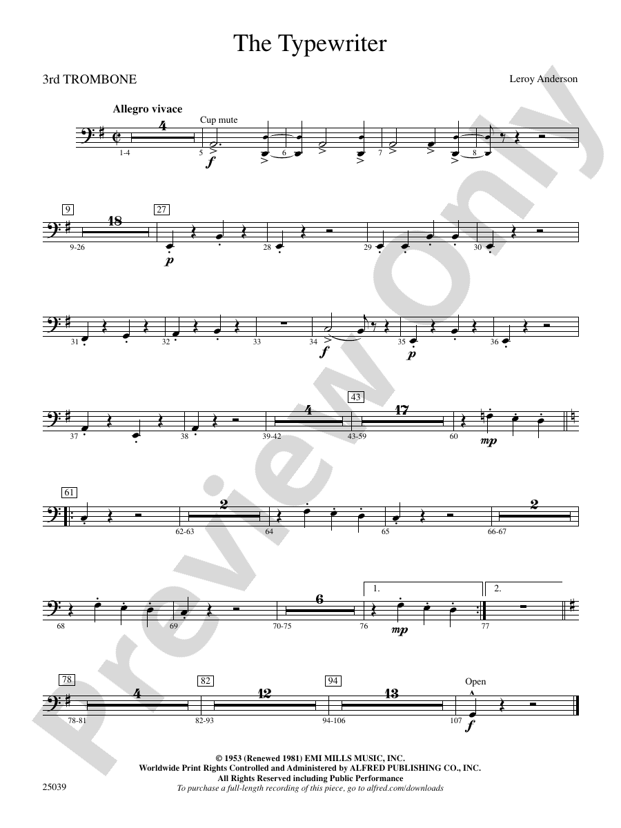 The Typewriter: 3rd Trombone: 3rd Trombone Part - Digital Sheet Music Download