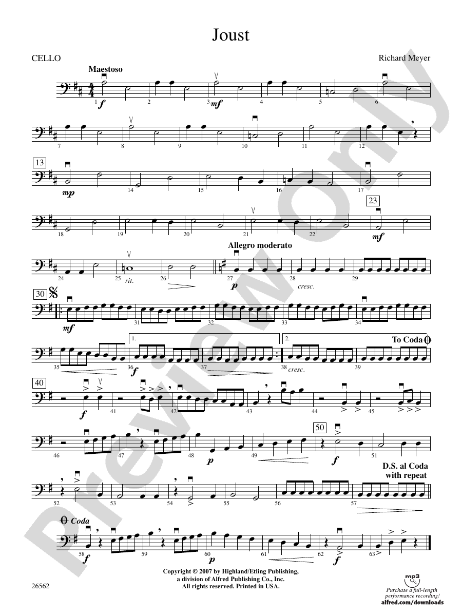 Joust: Cello: Cello Part - Digital Sheet Music Download
