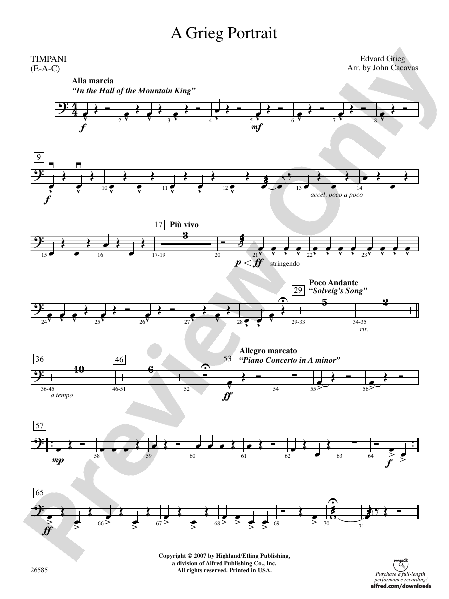 A Grieg Portrait: Timpani: Timpani Part - Digital Sheet Music Download
