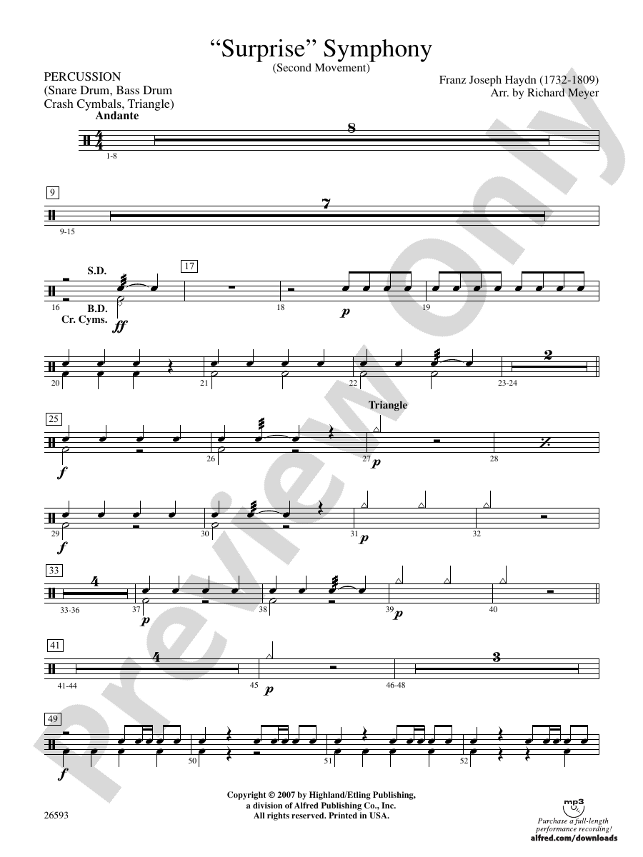"Surprise" Symphony: 1st Percussion: 1st Percussion Part - Digital Sheet Music Download