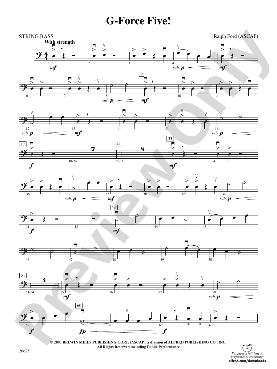 G-Force Five!: String Bass: String Bass Part - Digital Sheet Music Download