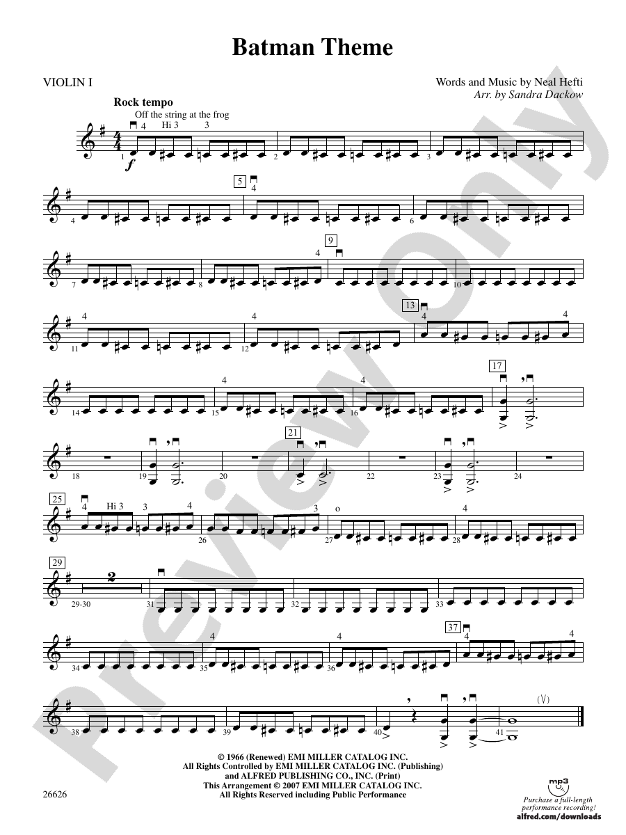 Batman Theme: 1st Violin: 1st Violin Part - Digital Sheet Music Download