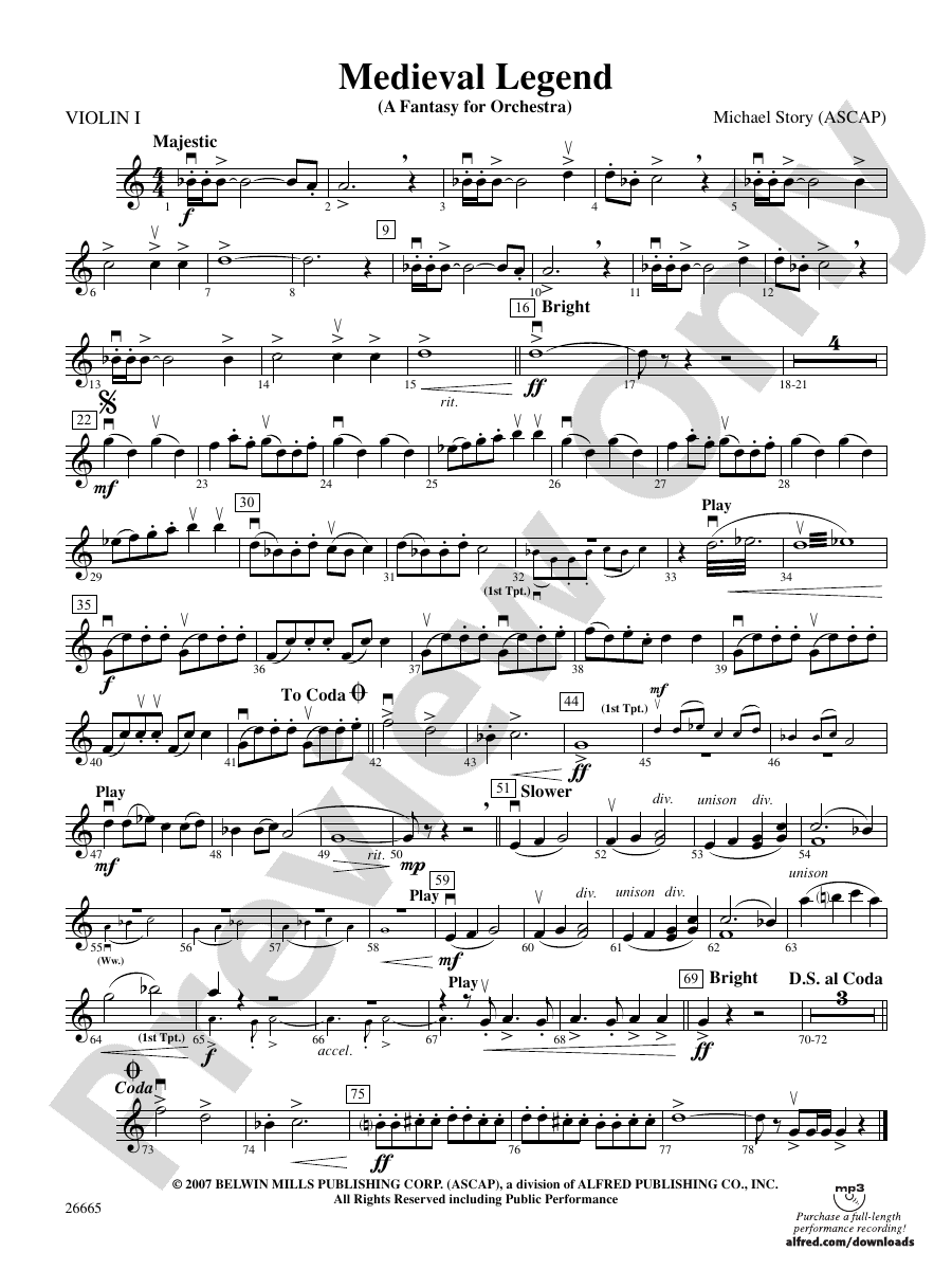 Medieval Legend: 1st Violin: 1st Violin Part - Digital Sheet Music Download