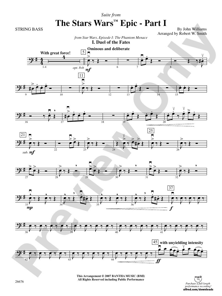 Suite from the Star Wars Epic -- Part I: String Bass: String Bass Part ...