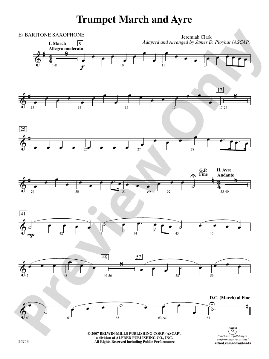 Trumpet March and Ayre: E-flat Baritone Saxophone: E-flat Baritone Saxophone Part - Digital ...