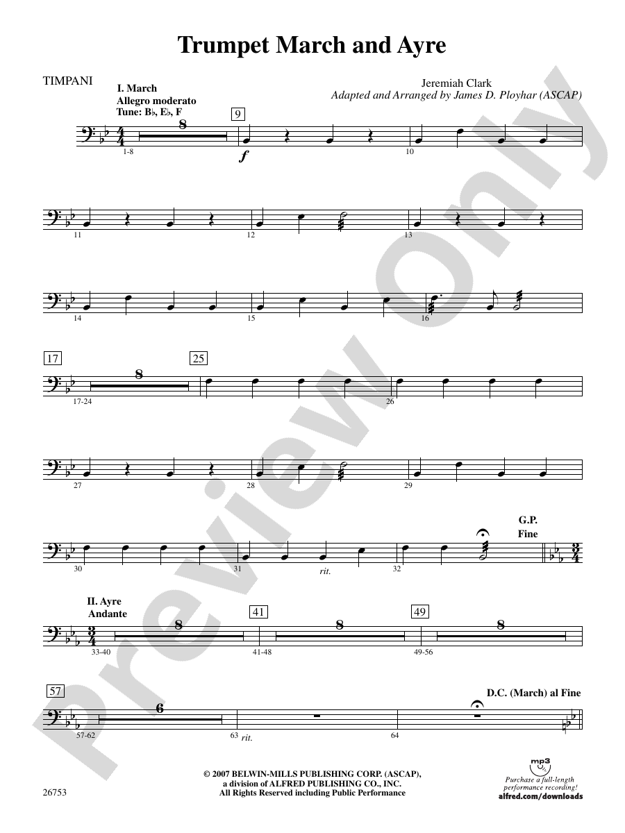 Trumpet March and Ayre: Timpani: Timpani Part - Digital Sheet Music ...