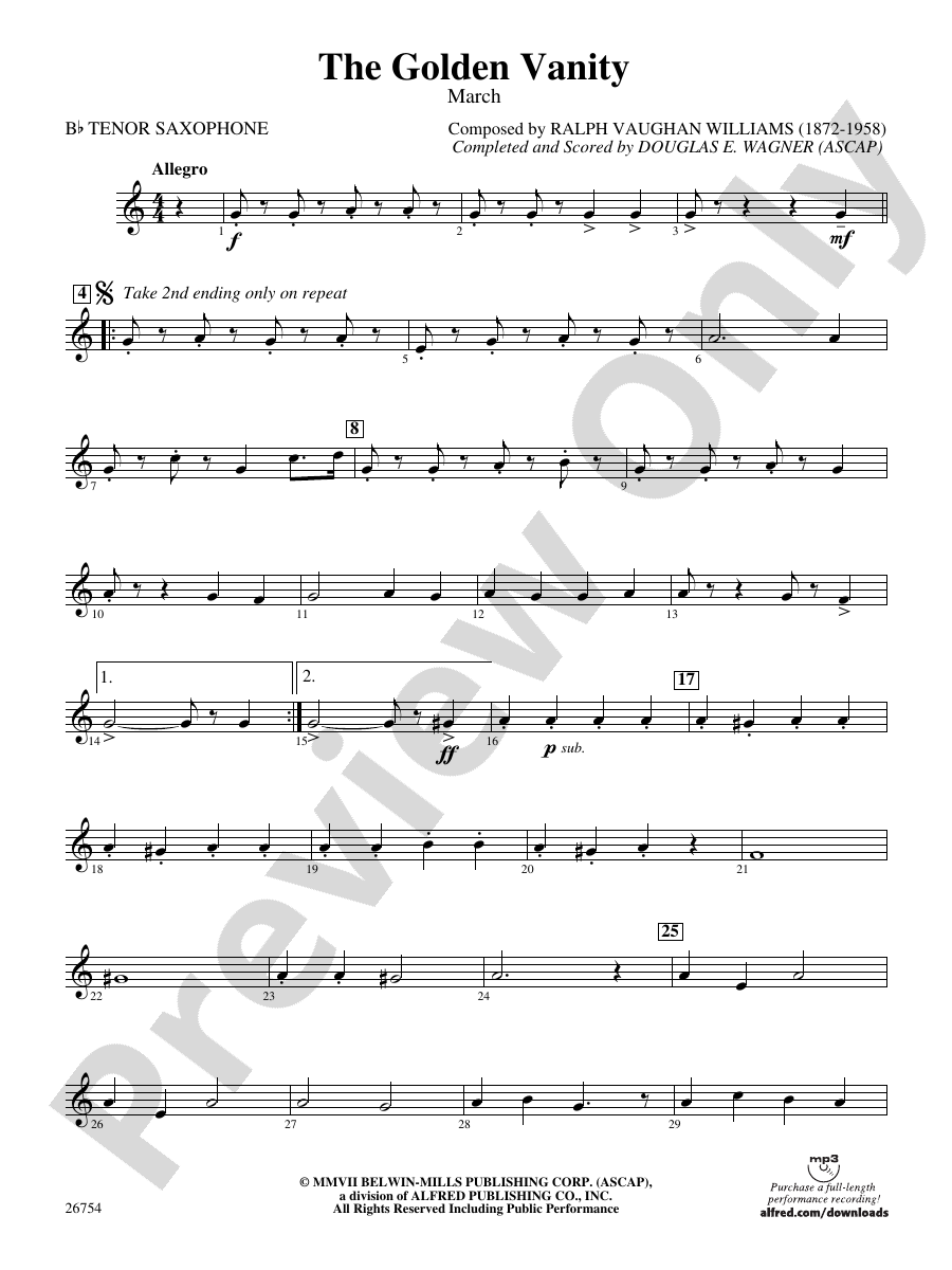 The Golden Vanity: B-flat Tenor Saxophone: B-flat Tenor Saxophone Part ...