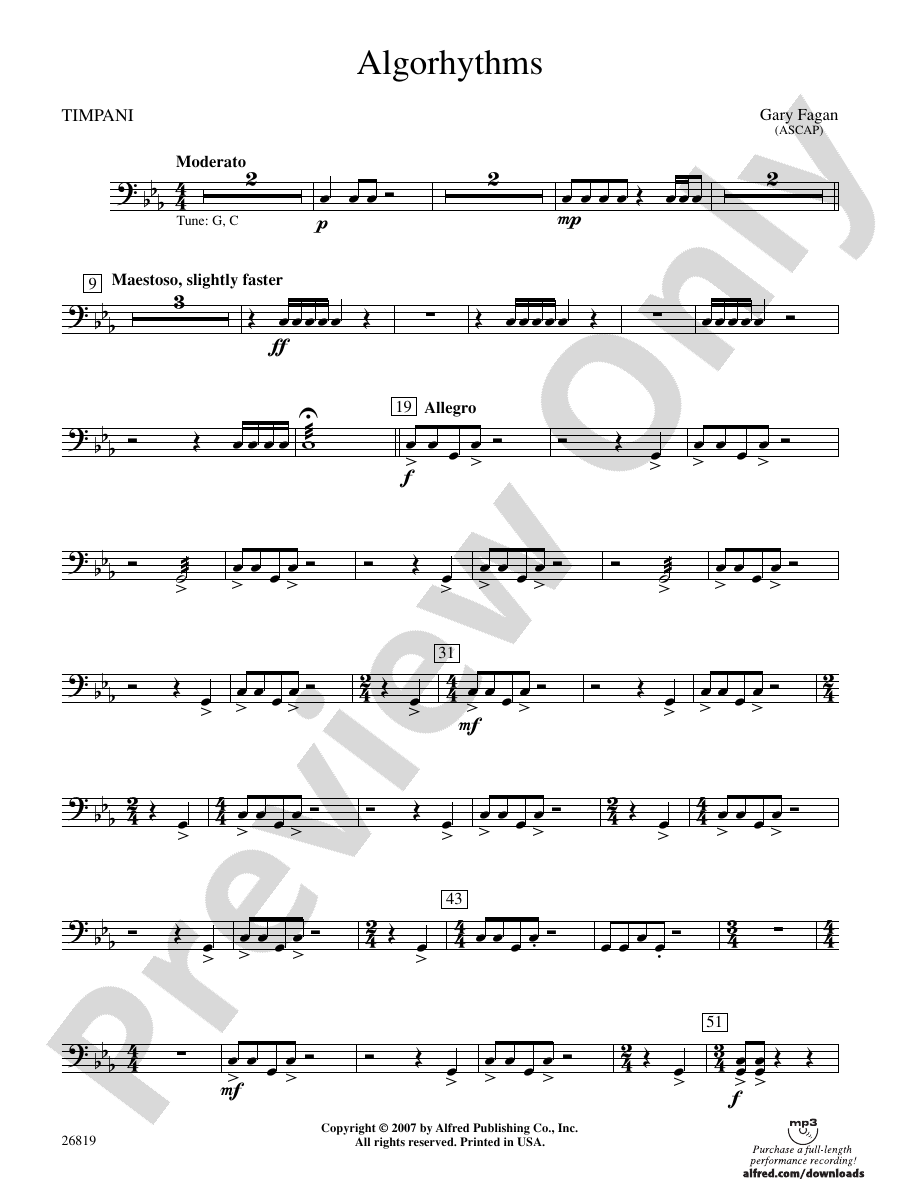 Algorhythms: Timpani: Timpani Part - Digital Sheet Music Download
