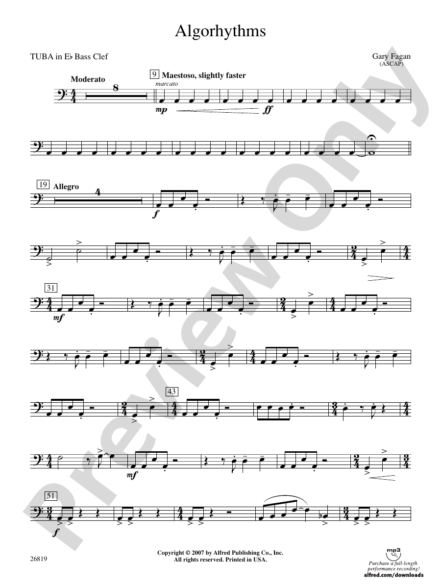 Algorhythms: (wp) E-flat Tuba B.C.: (wp) E-flat Tuba B.C. World Part - Digital Sheet Music Download