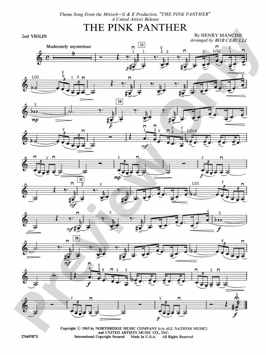 The Pink Panther: 2nd Violin: 2nd Violin Part - Digital Sheet Music ...