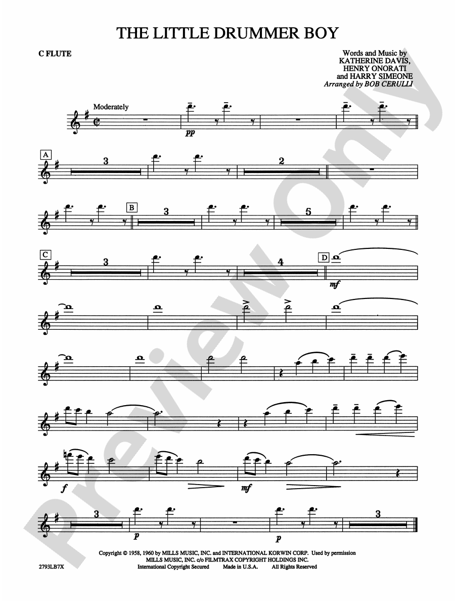 The Little Drummer Boy: Flute: Flute Part - Digital Sheet Music Download