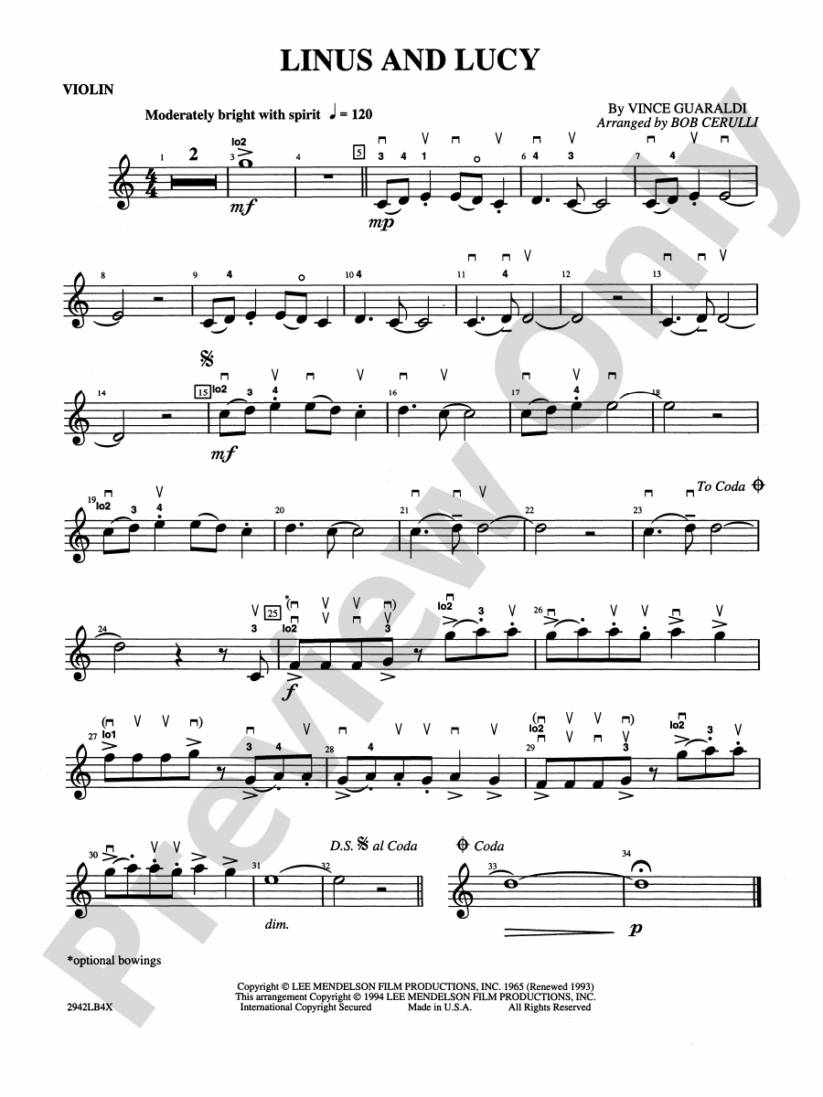 Linus and Lucy: 1st Violin: 1st Violin Part - Digital Sheet Music Download