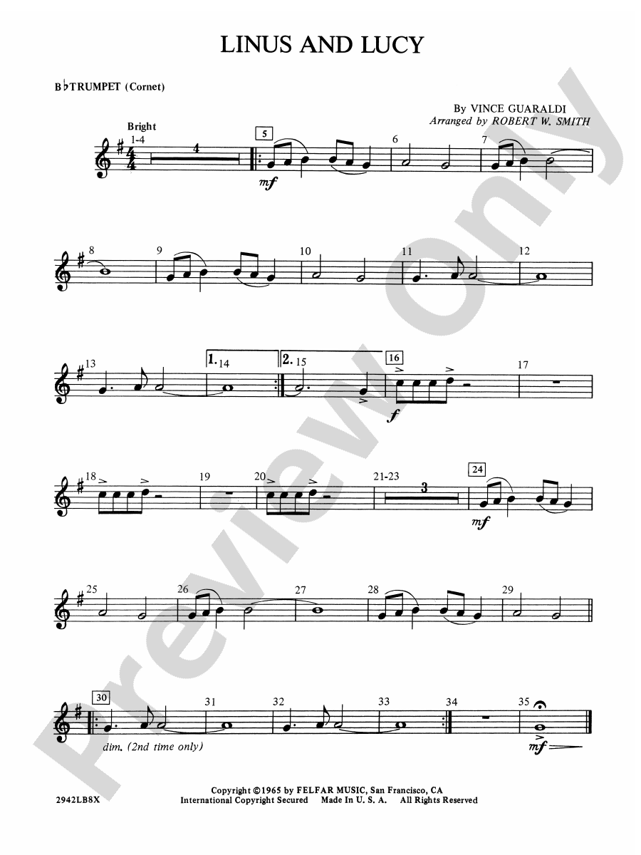 Linus and Lucy: 1st B-flat Trumpet: 1st B-flat Trumpet Part - Digital ...