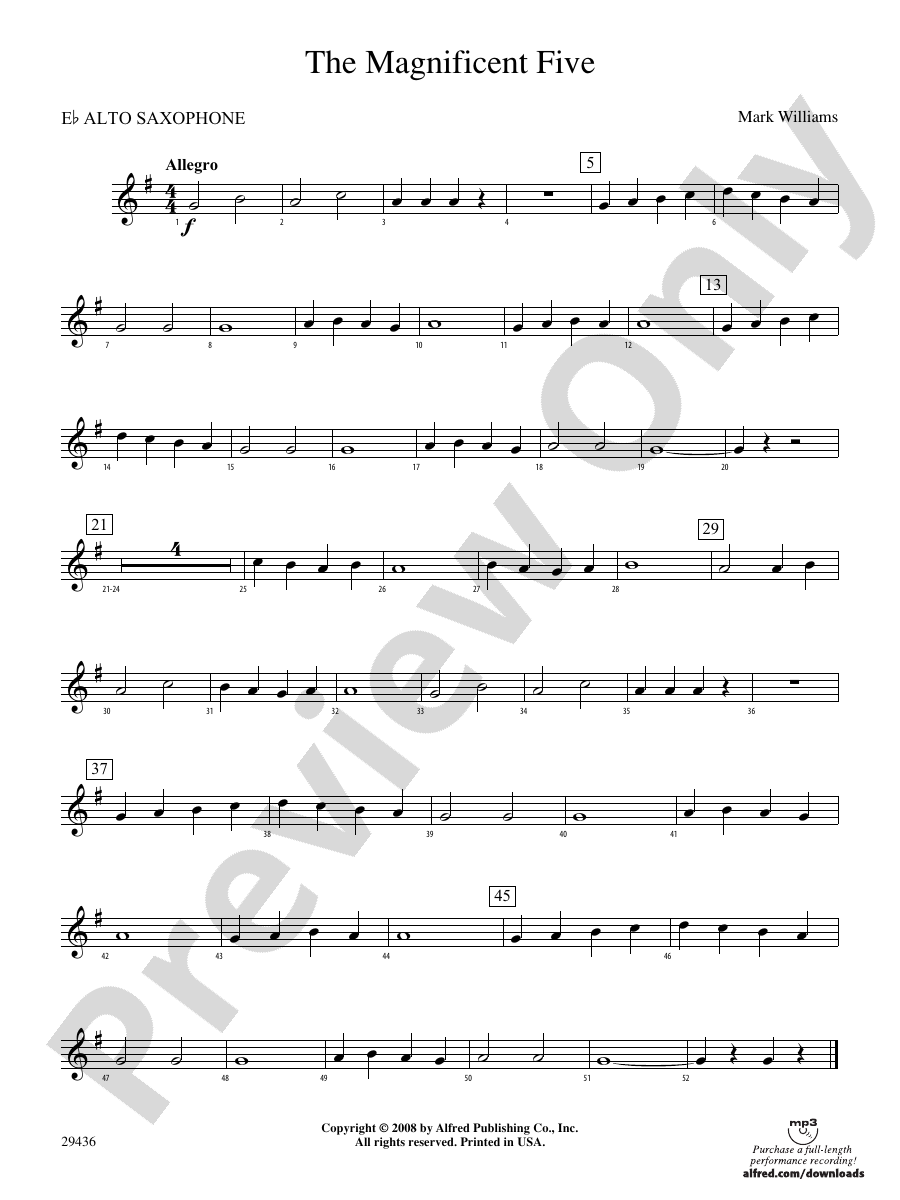 The Magnificent Five: E-flat Alto Saxophone: E-flat Alto Saxophone Part ...