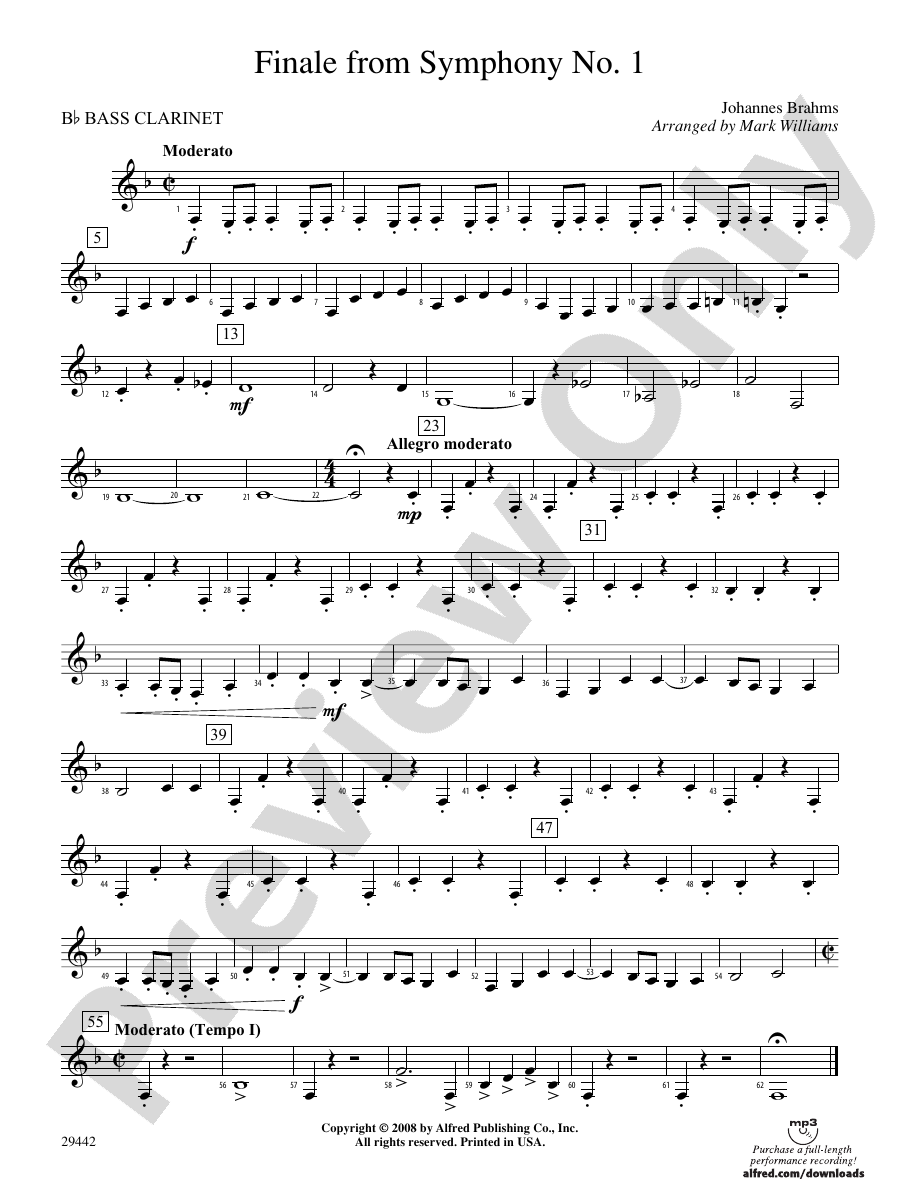 Finale from Brahms's Symphony No. 1: B-flat Bass Clarinet: B-flat Bass Clarinet Part - Digital ...