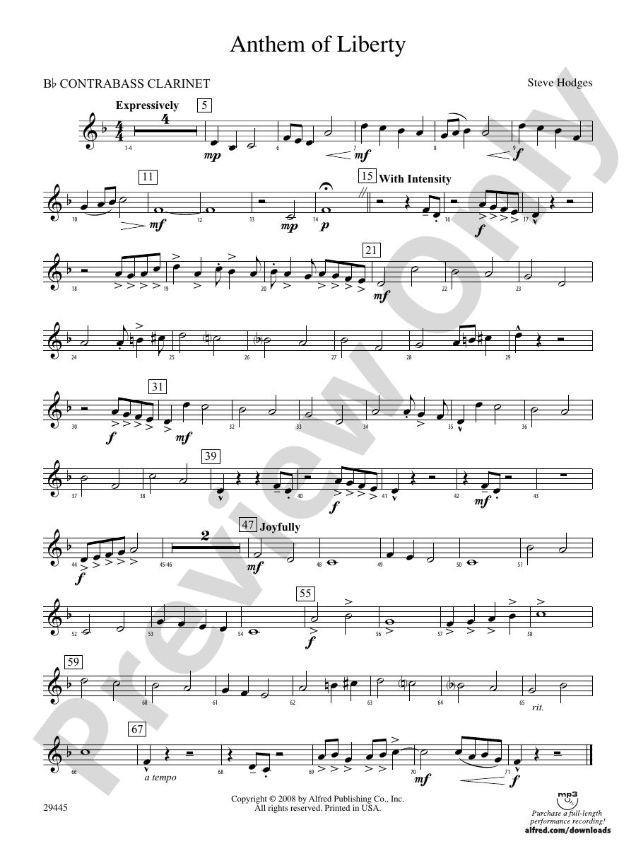Anthem of Liberty: (wp) B-flat Contrabass Clarinet: (wp) B-flat Contrabass Clarinet World Part ...