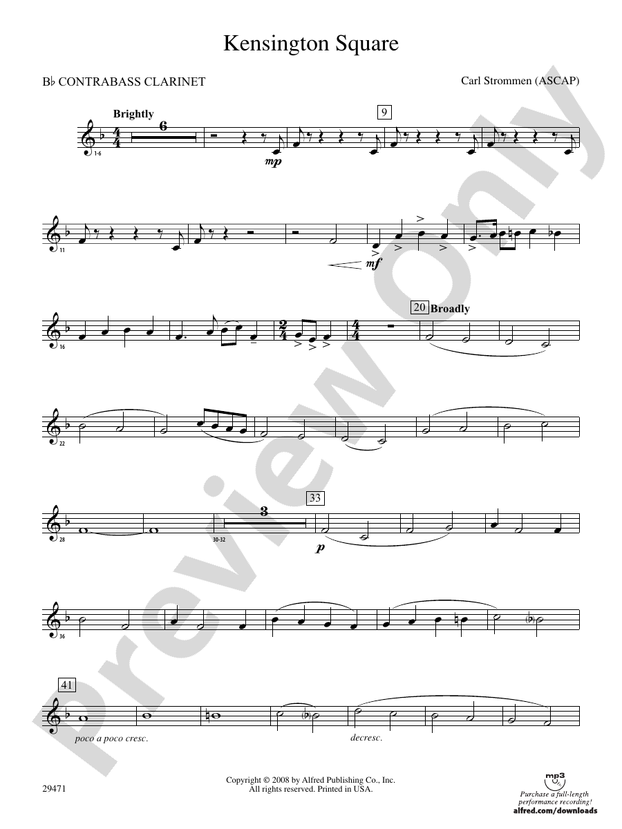 Kensington Square: (wp) B-flat Contrabass Clarinet: (wp) B-flat Contrabass Clarinet World Part ...