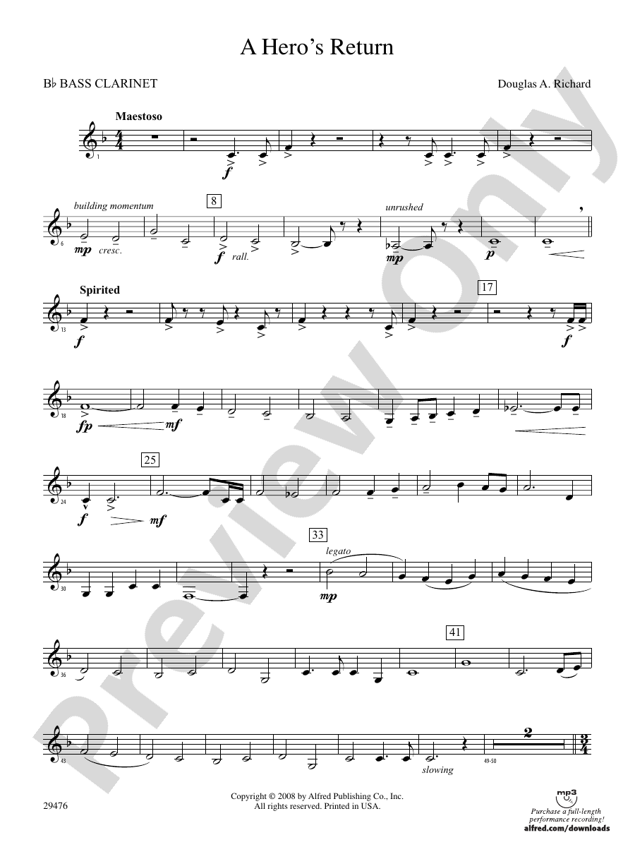 A Hero's Return: B-flat Bass Clarinet: B-flat Bass Clarinet Part ...