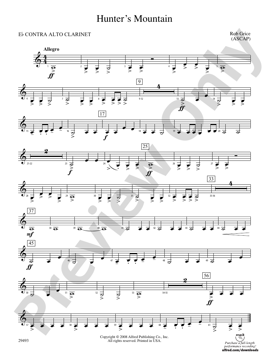 Hunter's Mountain: (wp) E-flat Contrabass Clarinet: (wp) E-flat Contrabass Clarinet World Part ...