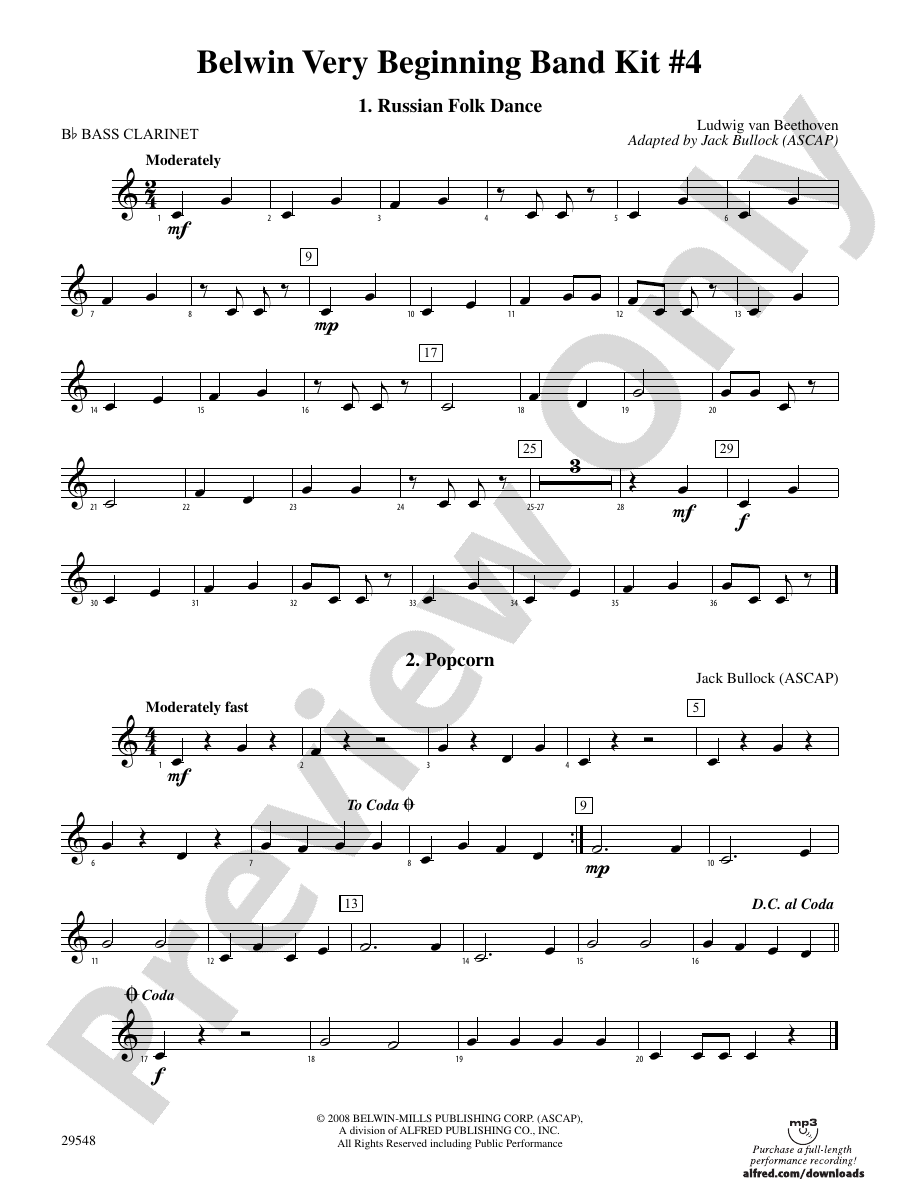 Belwin Very Beginning Band Kit #4: B-flat Bass Clarinet: B-flat Bass ...