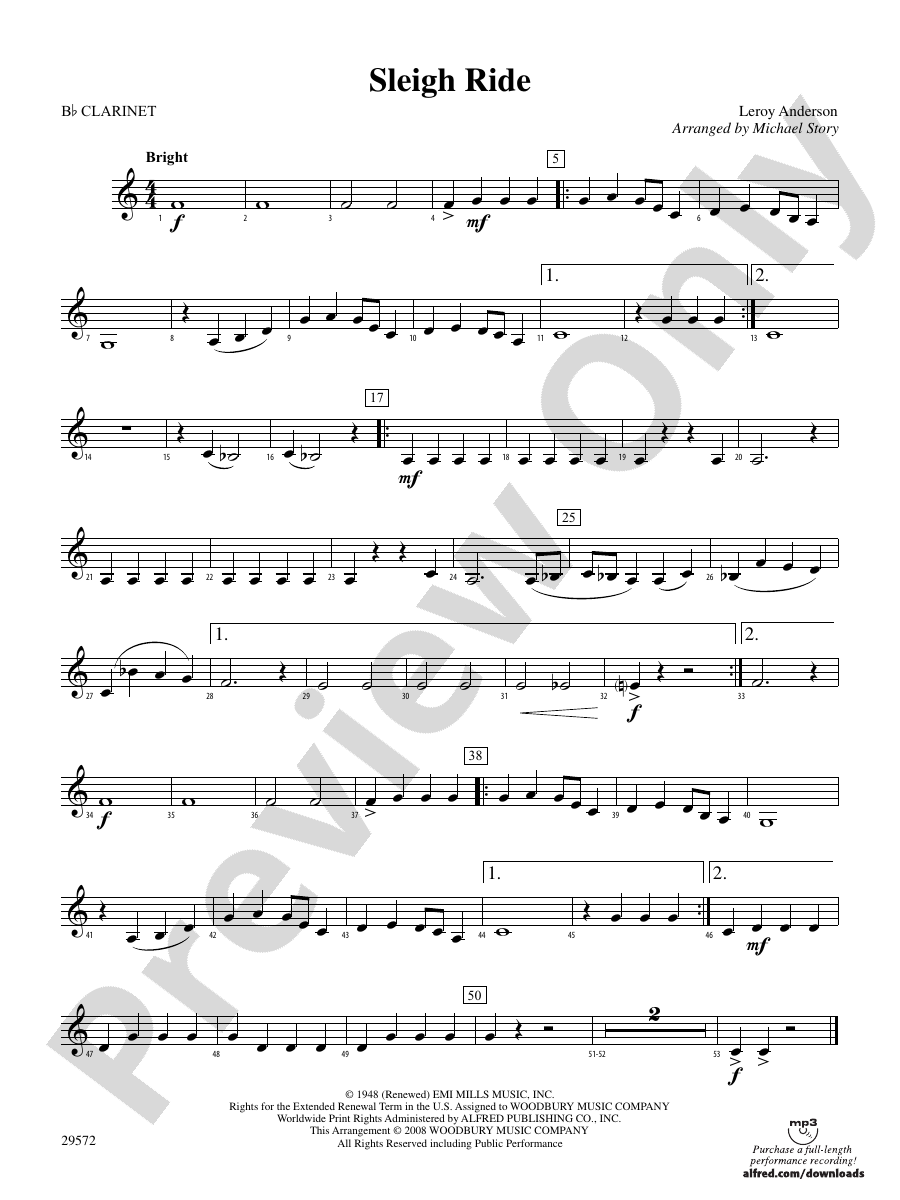 Sleigh Ride: 1st B-flat Clarinet: 1st B-flat Clarinet Part - Digital ...