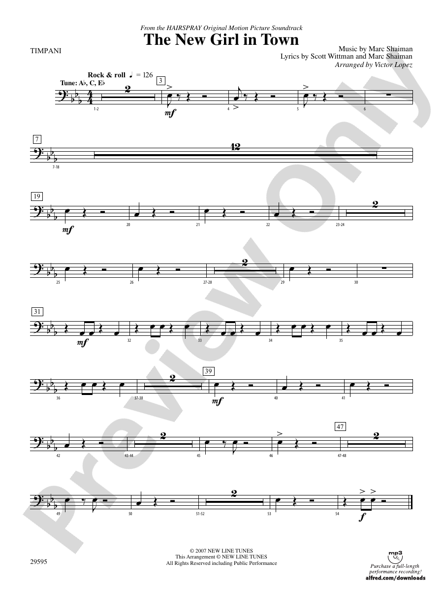 The New Girl in Town: Timpani: Timpani Part - Digital Sheet Music Download