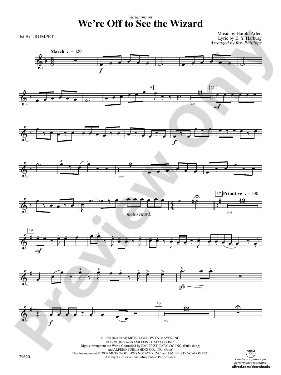 We're Off to See the Wizard, Variations on: 1st B-flat Trumpet: 1st B ...