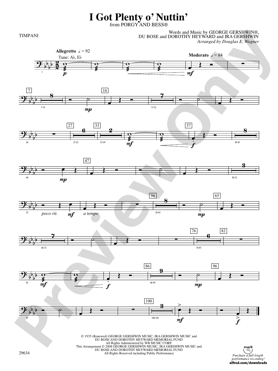 I Got Plenty o' Nuttin': Timpani: Timpani Part - Digital Sheet Music ...