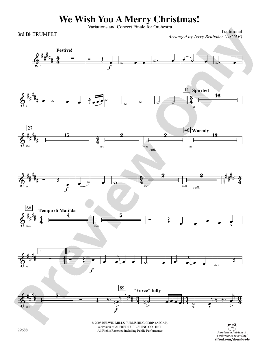 We Wish You a Merry Christmas: 3rd B-flat Trumpet: 3rd B-flat Trumpet ...