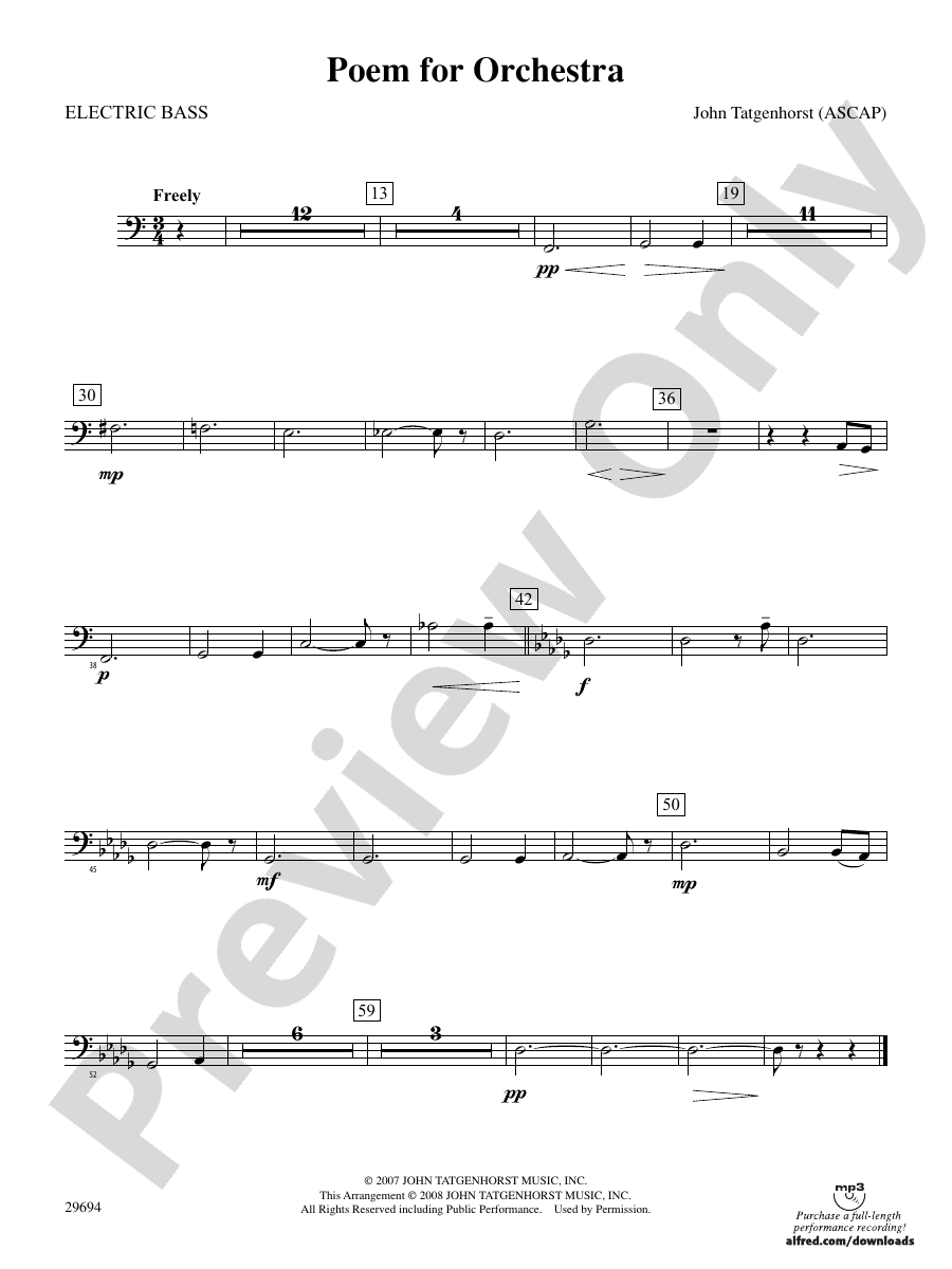 Poem for Orchestra: Electric Bass: Electric Bass Part - Digital Sheet ...