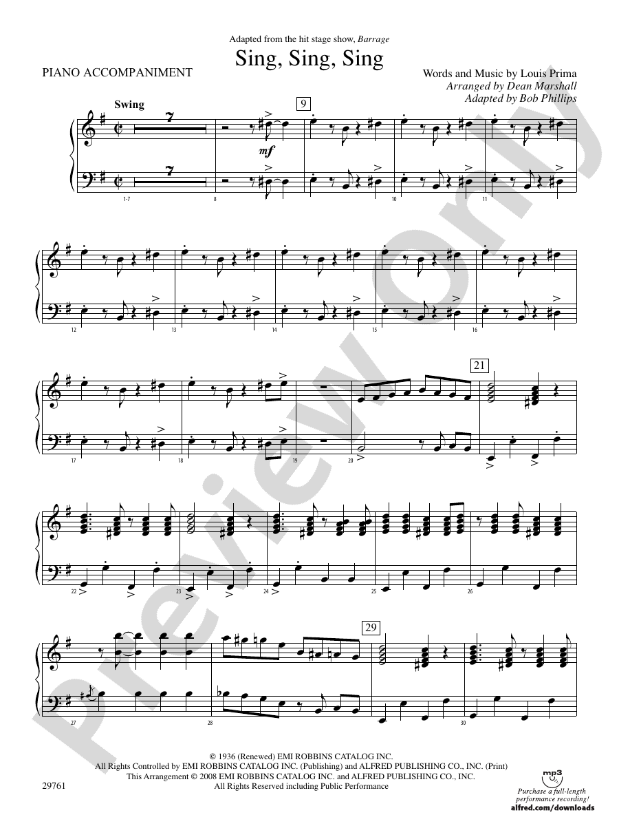 Sing, Sing, Sing (adapted from the stage show Barrage): Piano ...