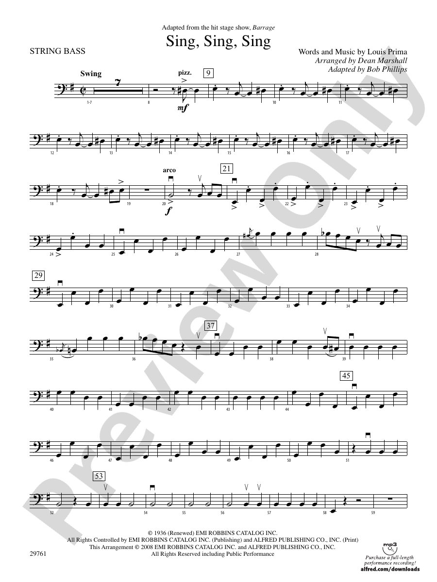 Sing, Sing, Sing (adapted from the stage show Barrage): String Bass ...