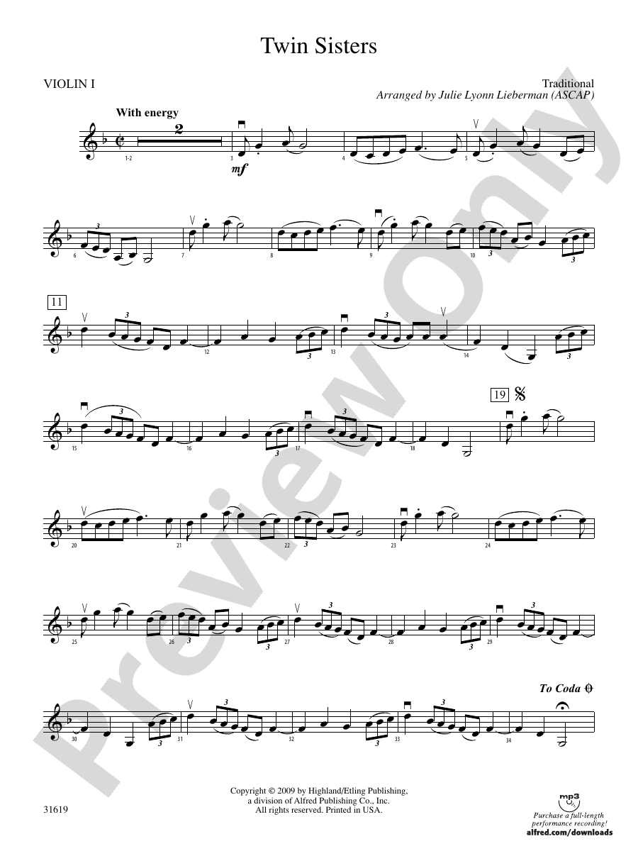 Twin Sisters: 1st Violin: 1st Violin Part - Digital Sheet Music Download