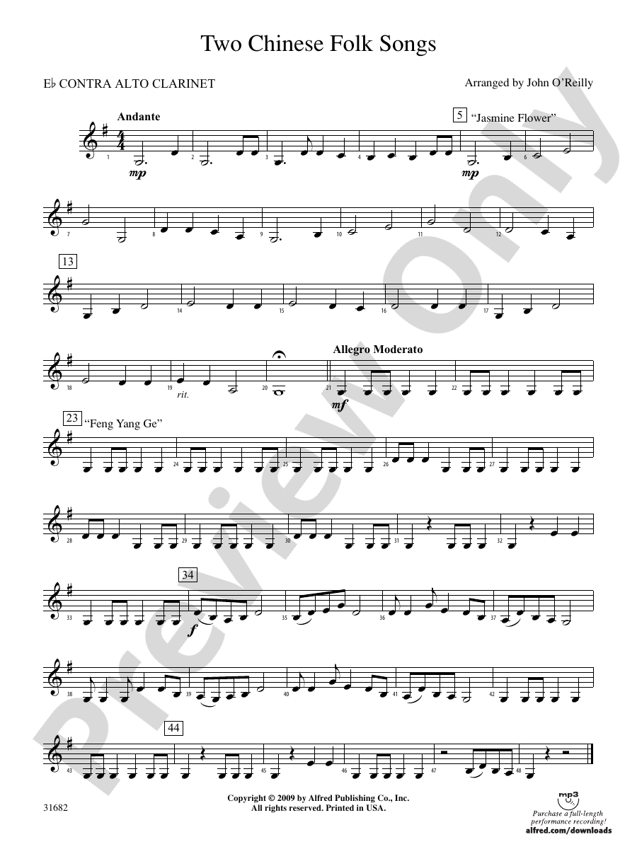 Two Chinese Folk Songs: (wp) E-flat Contrabass Clarinet: (wp) E-flat Contrabass Clarinet World ...