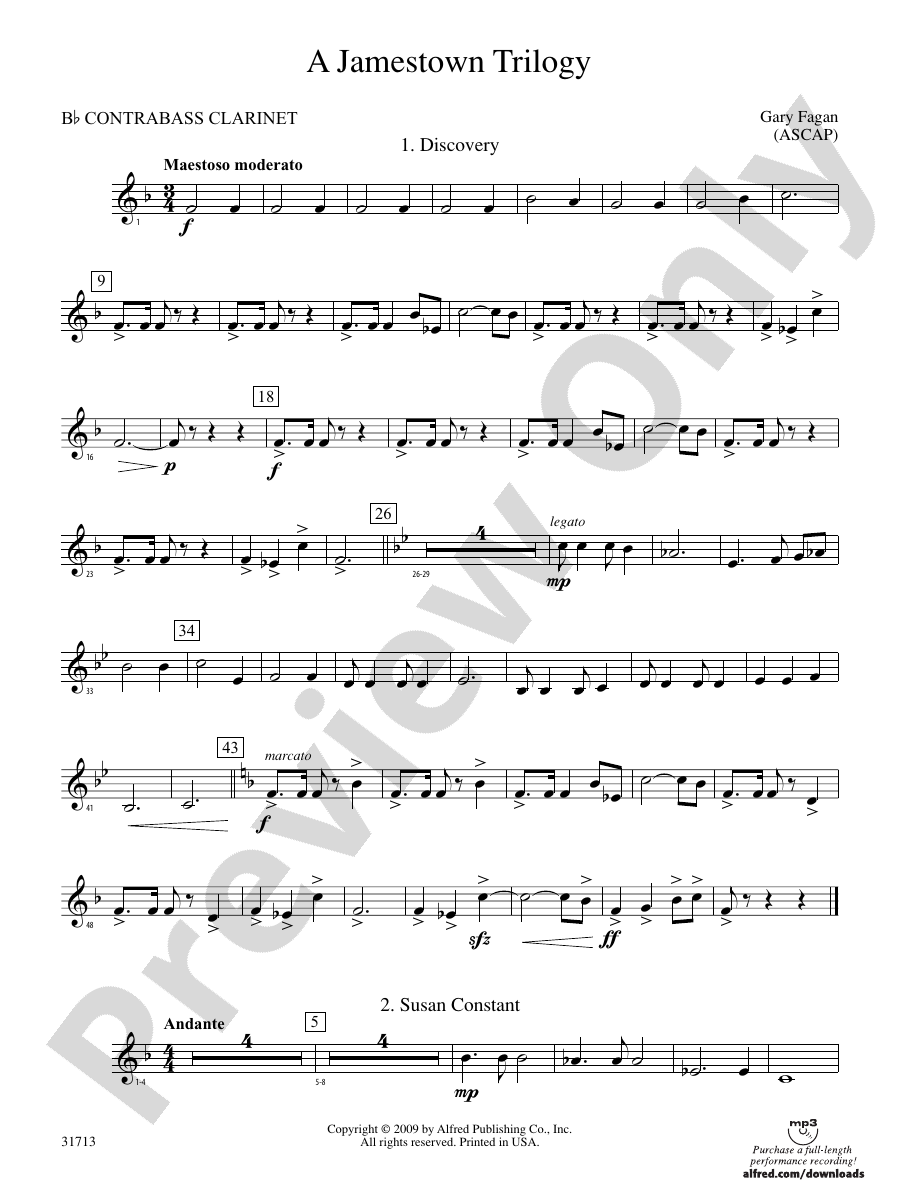 A Jamestown Trilogy: (wp) B-flat Contrabass Clarinet: (wp) B-flat Contrabass Clarinet World Part ...