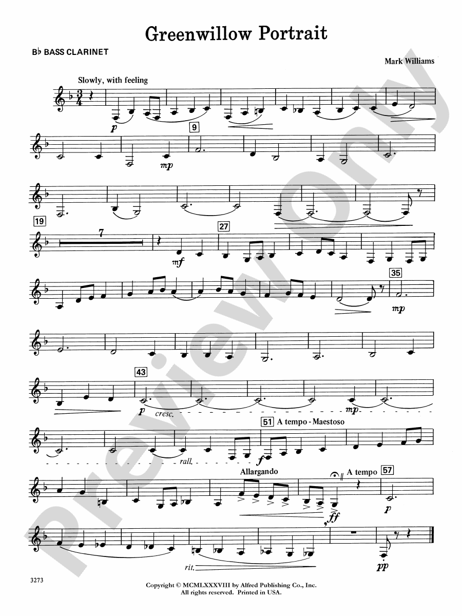 Greenwillow Portrait: B-flat Bass Clarinet: B-flat Bass Clarinet Part ...