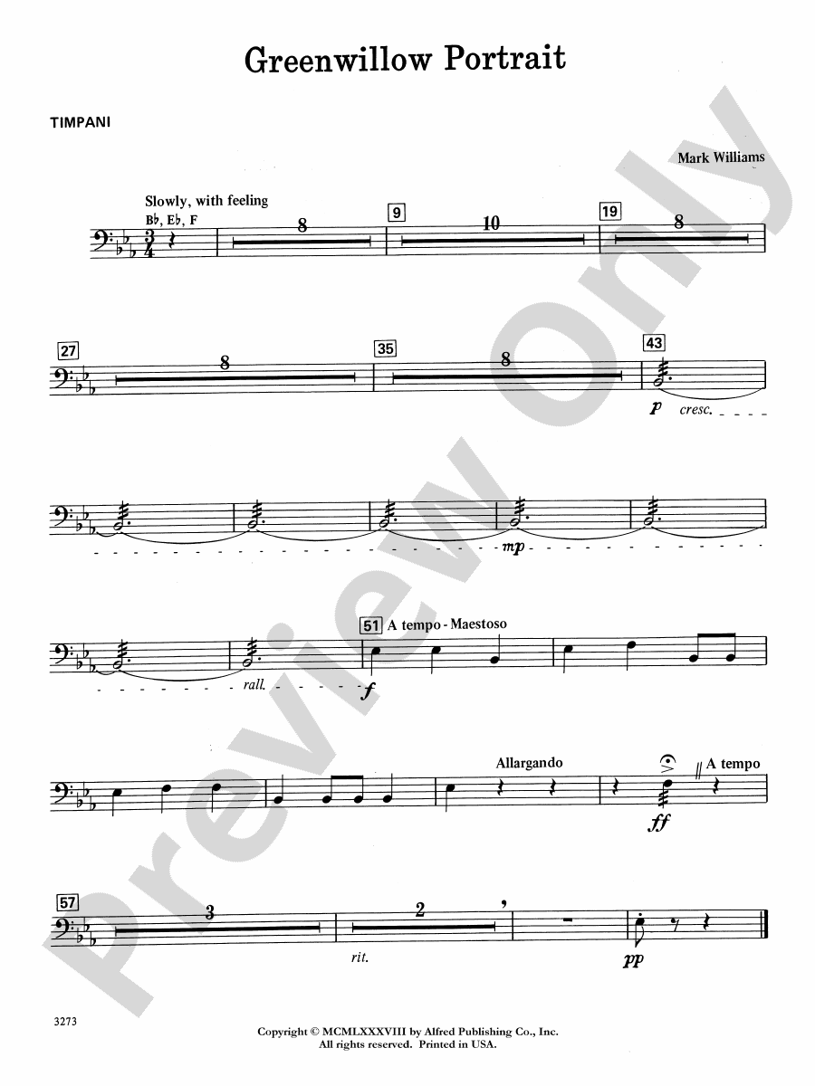 Greenwillow Portrait: Timpani: Timpani Part - Digital Sheet Music Download