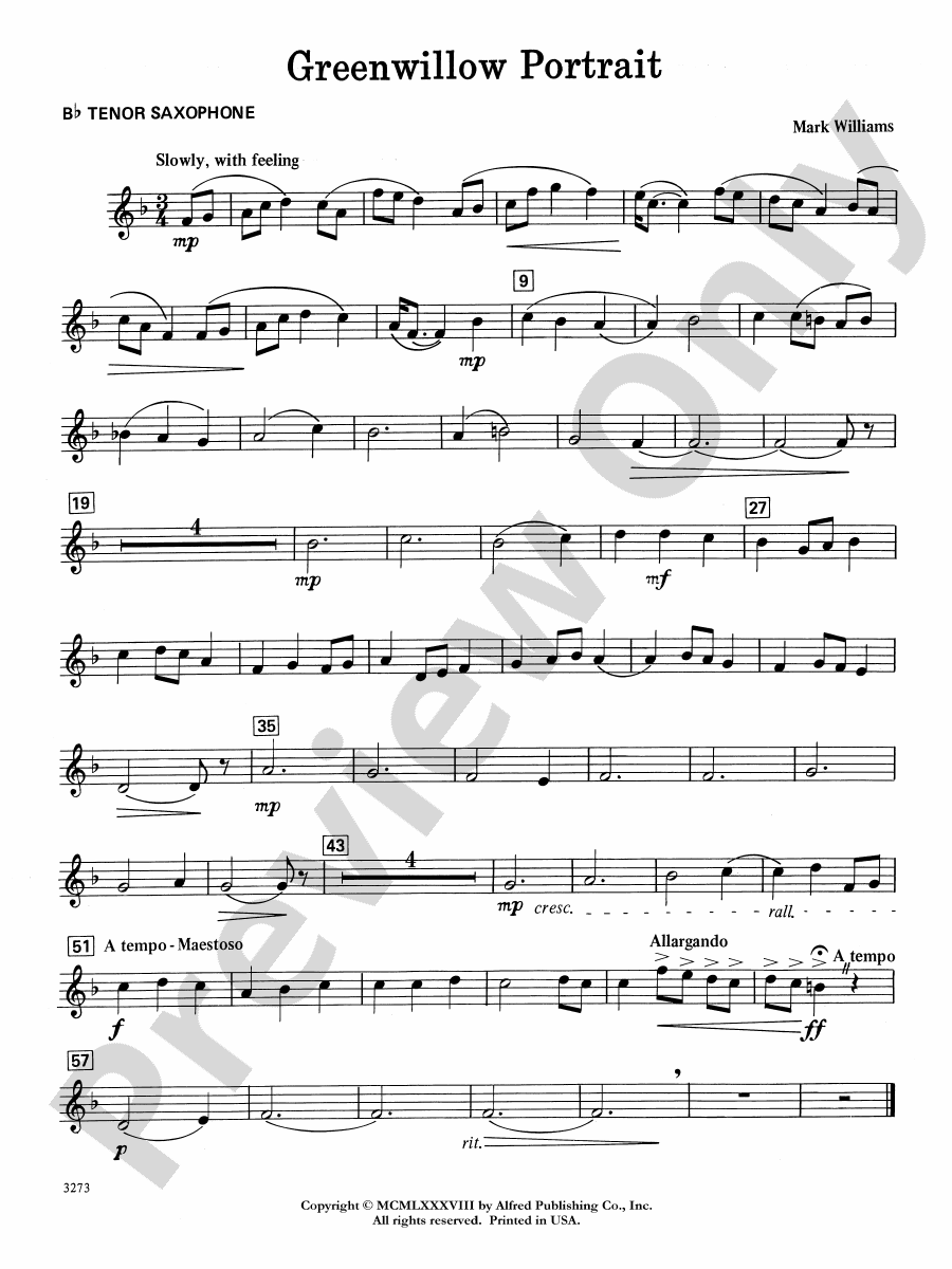 Greenwillow Portrait: B-flat Tenor Saxophone: B-flat Tenor Saxophone ...
