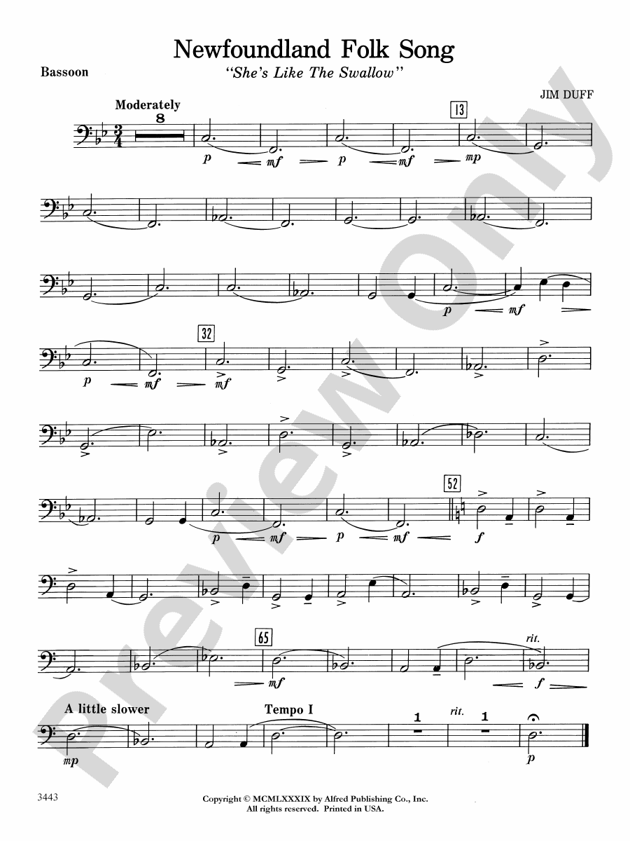 Newfoundland Folk Song: Bassoon: Bassoon Part - Digital Sheet Music ...