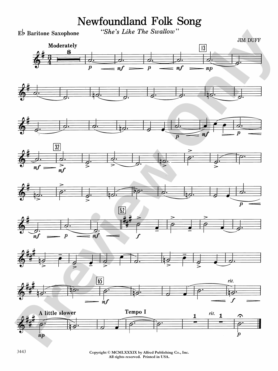 Newfoundland Folk Song: E-flat Baritone Saxophone: E-flat Baritone ...